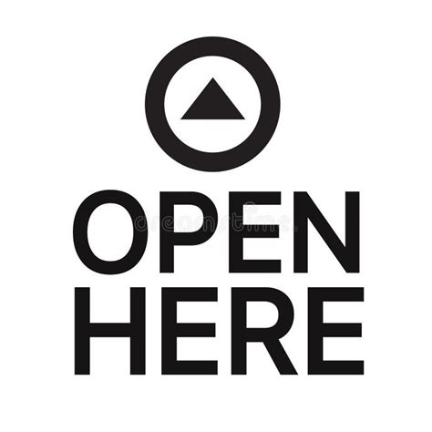 Open Here Sign With Upward Pointing Arrow Stock Vector Illustration