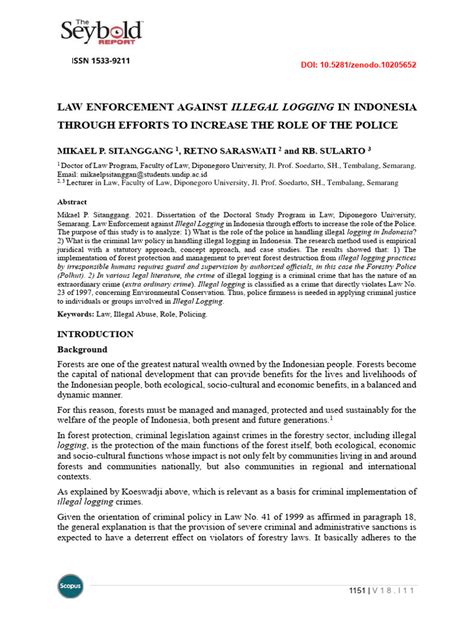 Law Enforcement Against Illegal Logging In Indonesia Through Efforts To Increase The Role Of The