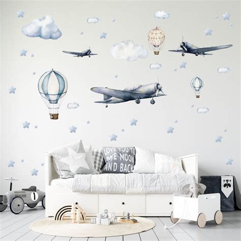 Стикери за стена с облаци балони самолети и звезди