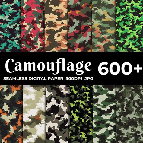 600 Camouflage Digital Paper Pack Army Jungle And Urban Camo Patterns