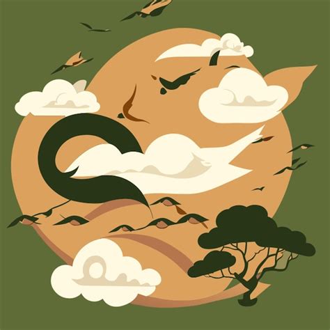 Chinese Wind Landscape And Auspicious Clouds And A Flock Of Flying