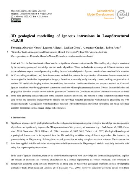 Pdf 3d Geological Modelling Of Igneous Intrusions In Loopstructural V1510