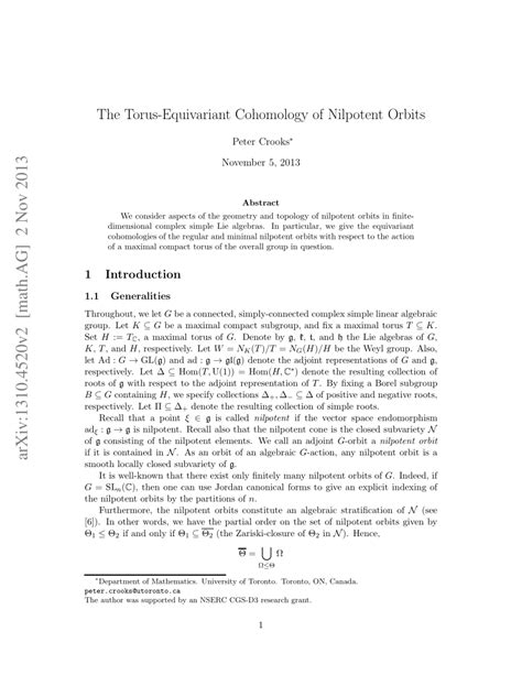 Pdf The Torus Equivariant Cohomology Of Nilpotent Orbits