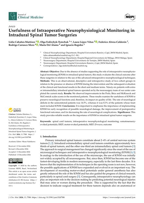 Pdf Usefulness Of Intraoperative Neurophysiological Monitoring In Intradural Spinal Tumor