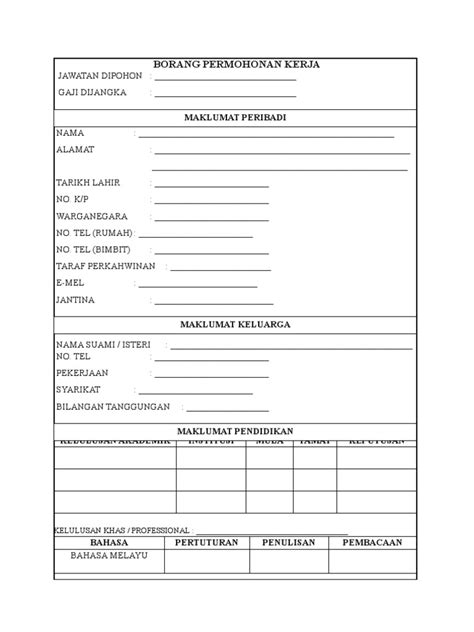 Borang Permohonan Kerja Pdf Borang Permohonan Kerja Pdf