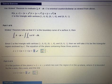 Solved Tutorial Exercise Use Stokes Theorem To Evaluate Jcf