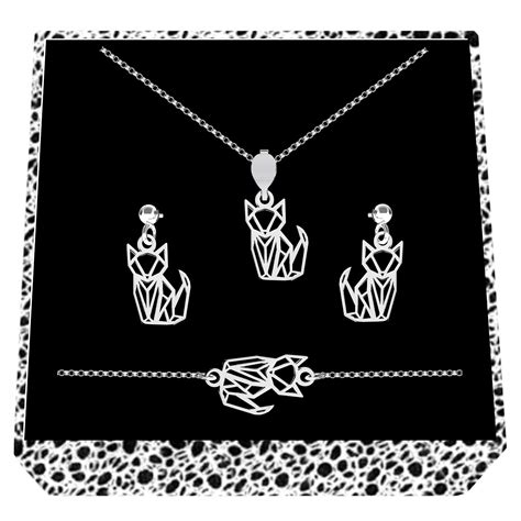 Komplet Srebrnej Biżuterii Mały Lis Lisek Origami Srebro 925 Symbol Sprytu • Cena Opinie