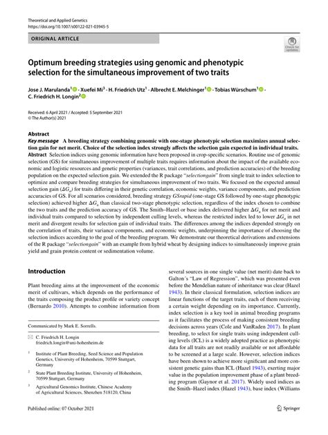 Pdf Optimum Breeding Strategies Using Genomic And Phenotypic Selection For The Simultaneous