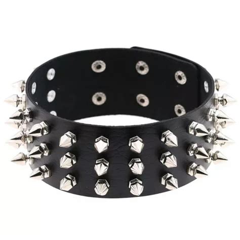 Eoemy Gothic Punk Black Pu Leather Spiked Rivet O Ring Collar Stud