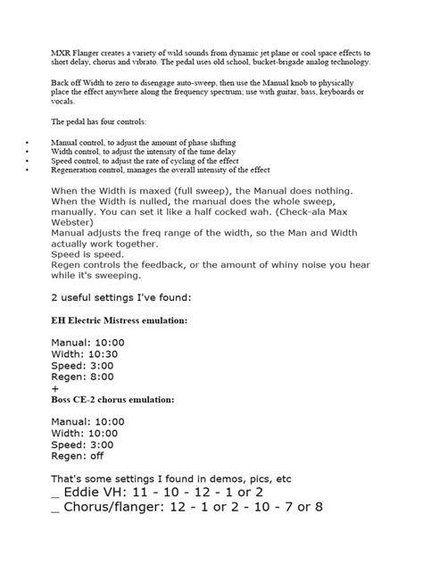 Mxr Flanger Settings Pdf