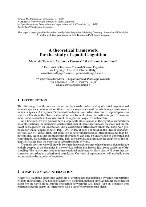 Pdf A Theoretical Framework For The Study Of Spatial Cognition