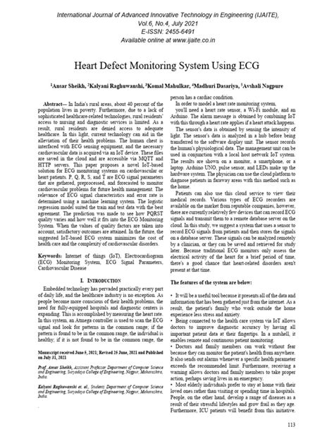 12 Heart Defect Monitoring System Using Ecg Pdf Heart Rate Electrocardiography