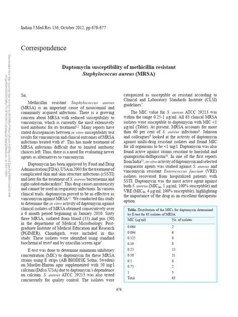 Daptomycin Susceptibility Of Methicillin Resistant 21 Pdf Methicillin Resistant