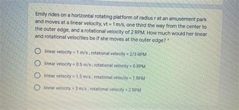solved emily rides on a horizontal rotating platform of