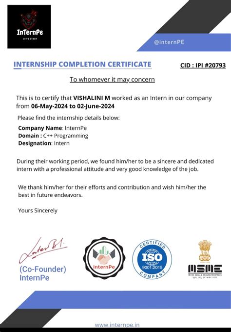 Vishalini Moorthy On Linkedin Internshipcompletion