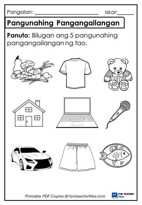 Pangunahing Pangangailangan Worksheet 2 Fun Teacher Files