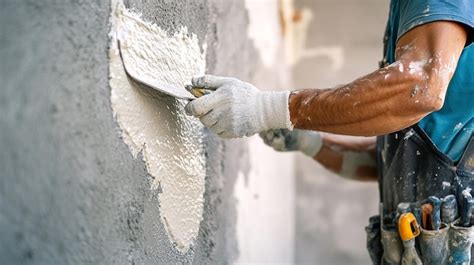 Construction Worker Carefully Applying A Smooth Layer Of Cement Premium Ai Generated Image