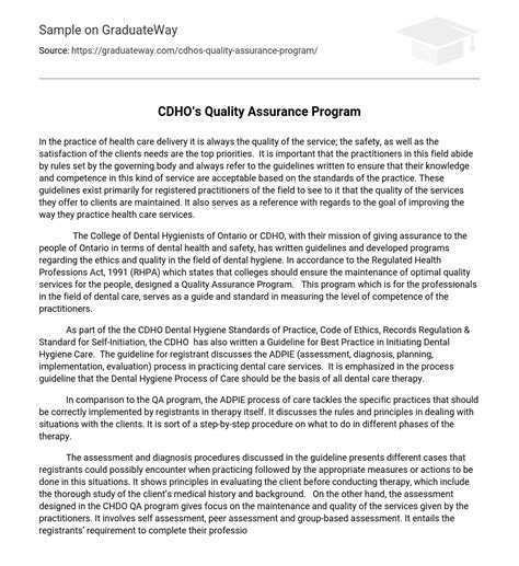 ⇉cdhos Quality Assurance Program Essay Example Graduateway