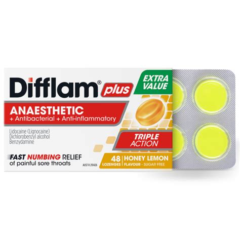 Difflam Plus Anaesthetic Sore Throat Lozenges Honey And Lemon Flavour Difflam