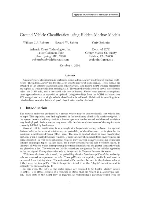 Pdf Ground Vehicle Classification Using Hidden Markov Models