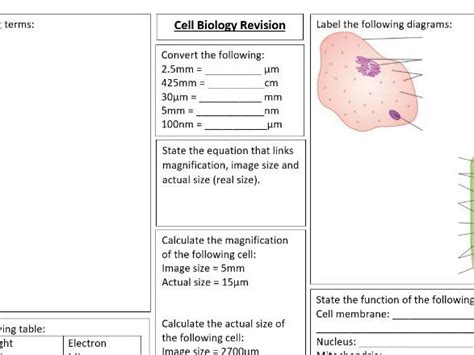 AQA Cell Biology Revision Mat Teaching Resources