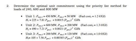 solved 2 determine the optimal unit commitment using the