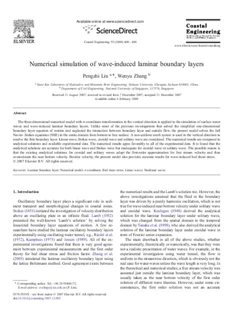 Pdf Numerical Simulation Of Wave Induced Laminar Boundary Layers