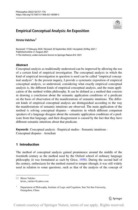 Empirical Conceptual Analysis An Exposition Request Pdf