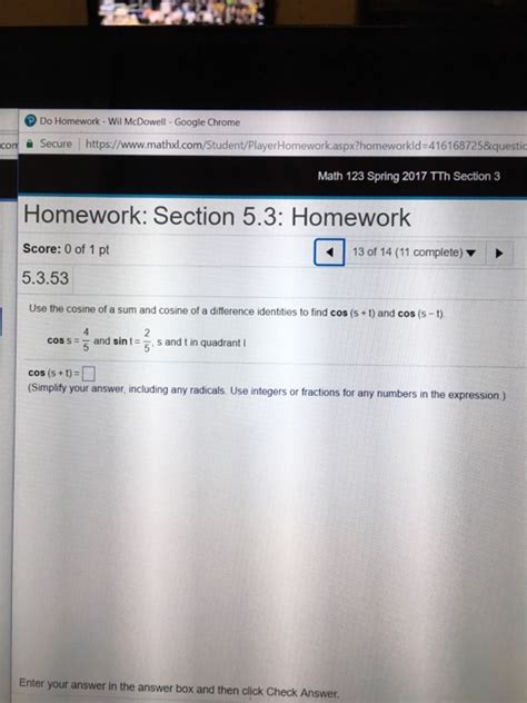 Solved Use The Cosine Of A Sum And Cosine Of A Difference Chegg Com