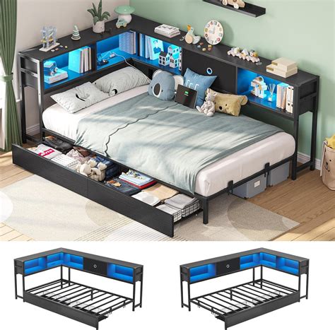 Twin Corner Bed Frame With Bookcase Storage And Led Lightstwin Daybed