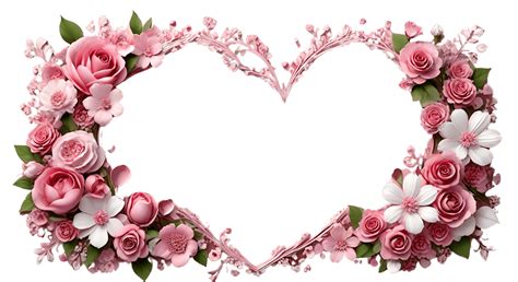 Pink Hearts Flowers Border Frame Template Pink Hearts Hearts Flowers