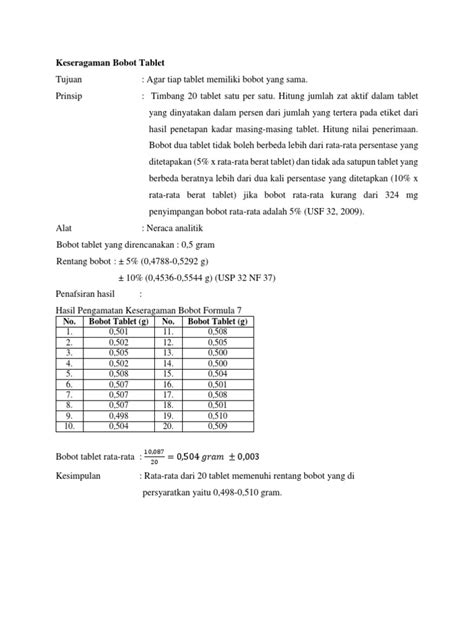 Tablet Keseragaman Bobot Dan Ukuran Pdf