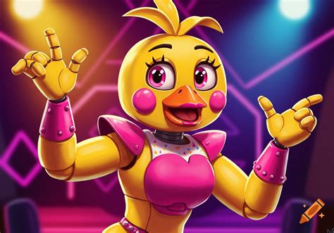 Chica The Animatronic Chicken With A Lets Eat Bib And Glowing