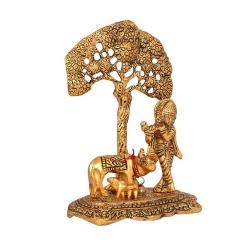 Brass Idol Narasimha Bhagwan Lord Vishnu Murti Statue Taajoo