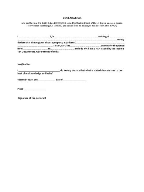 D Declaration Landlord No Pan Pdf Finance And Money Management