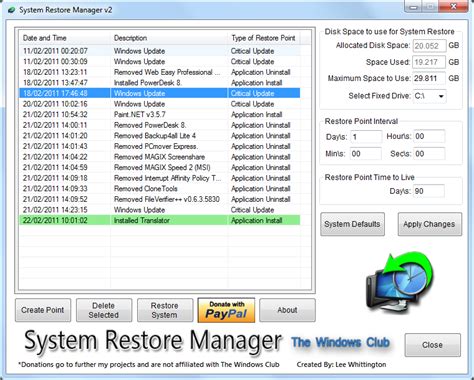 System Restore Manager 20 Free Download Software Reviews Downloads News Free Trials