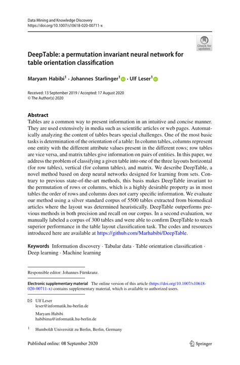 Pdf Deeptable A Permutation Invariant Neural Network For Table Orientation Classification