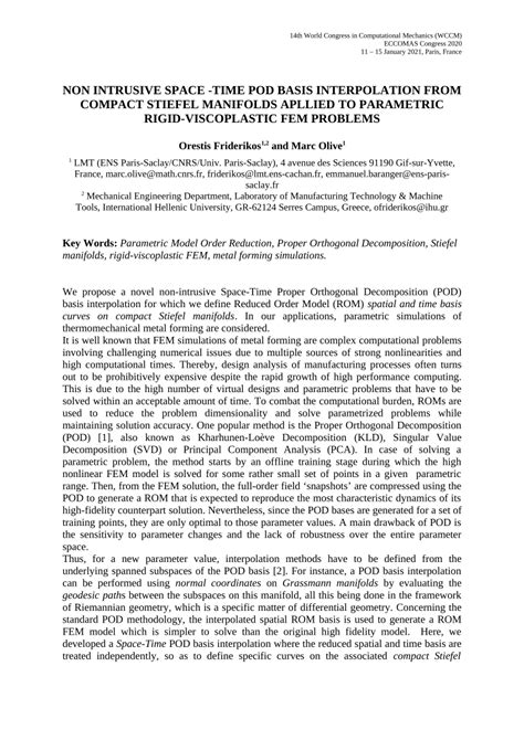 Pdf Non Intrusive Space Time Pod Basis Interpolation From Compact Stiefel Manifolds Apllied