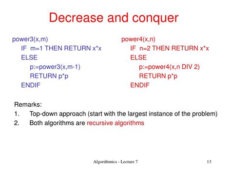 Ppt Lecture 7 Algorithms Design Techniques Decrease And Conquer Powerpoint Presentation