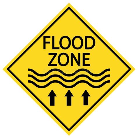 Flood Zone Warning Sign With Symbol Of Water Level Rising And Text Stock Vector Illustration
