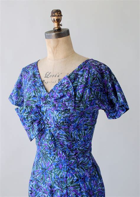 Vintage 1950s Purple And Blue Burst Silk Dress Raleigh Vintage