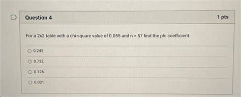 Solved For A 2×2 Table With A Chi Square Value Of 0055 And