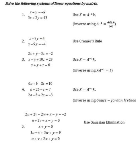 Solved Solve The Following Systems Of Linear Equations By