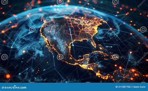 Abstract Digital World Map Globe Focus On Usa America Concept Of Global Connection Network