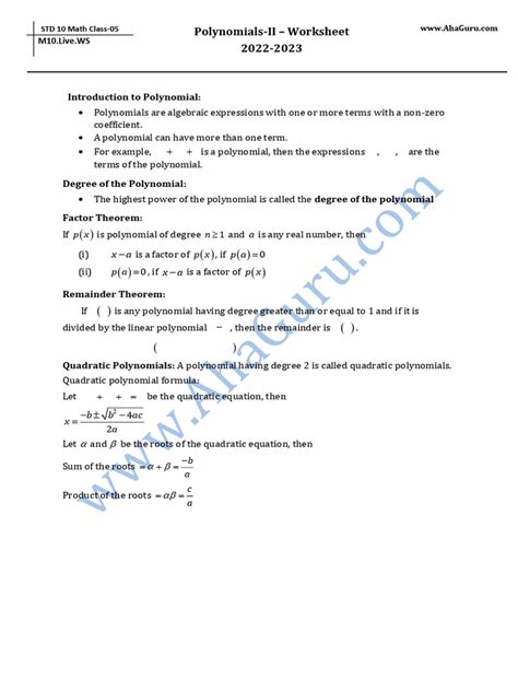 Polynomials Ii Worksheet Pdf Polynomial Factorization