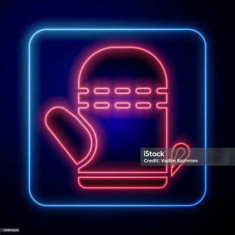 파란색 배경에 고립 된 빛나는 네온 오븐 장갑 아이콘 주방 냄비 표시자 기호 요리 장갑 벡터 단일 객체에 대한 스톡 벡터 아트 및 기타 이미지 Istock