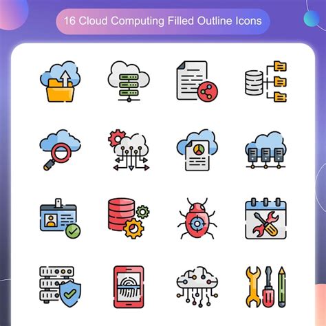 Premium Vector Cloud Computing Vector Filled Outline Icon Set 03