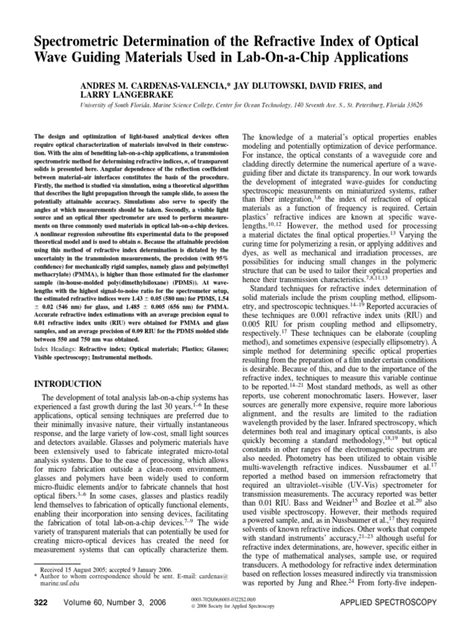 2006 Spectrometric Determination Of The Refractive Index Download