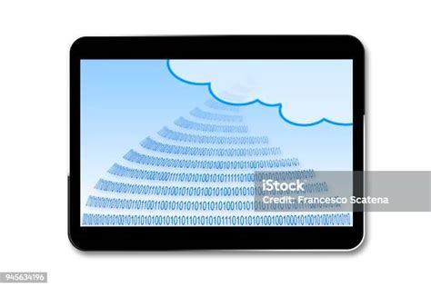 보안 저장소 서비스 클라우드에 3d 렌더링 바이너리 코드와 복사 공간 흰색 배경에 디지털 태블릿에 클라우드 개념 이미지 0명에 대한 스톡 벡터 아트 및 기타 이미지 Istock