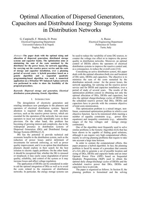 Pdf Optimal Allocation Of Dispersed Generators Capacitors And
